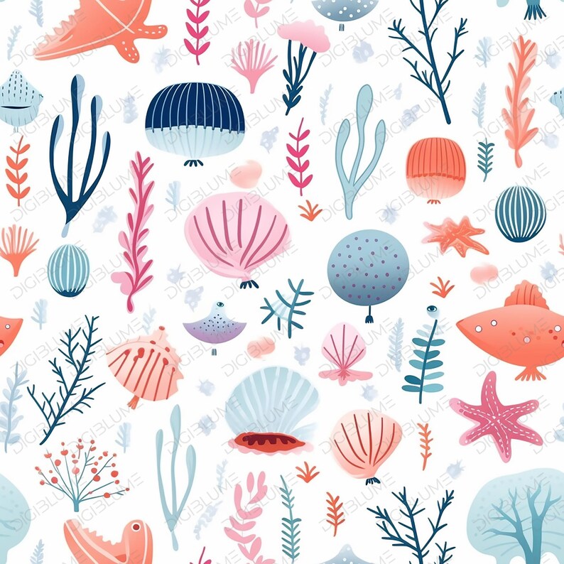 Cute Ocean Seamless Patterns Adorable Sea Creatures for Kids Instant ...