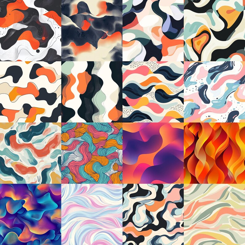 Abstract Waveform Seamless Patterns Modern Fluid Line Designs - Etsy