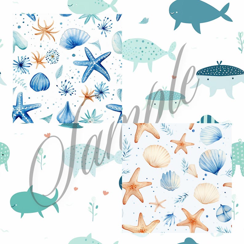 Cute Ocean Seamless Patterns Adorable Sea Creatures for Kids Instant ...