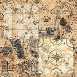 Vintage Map Patterns | Antique Cartography Design | Digital Fantasy Map ...