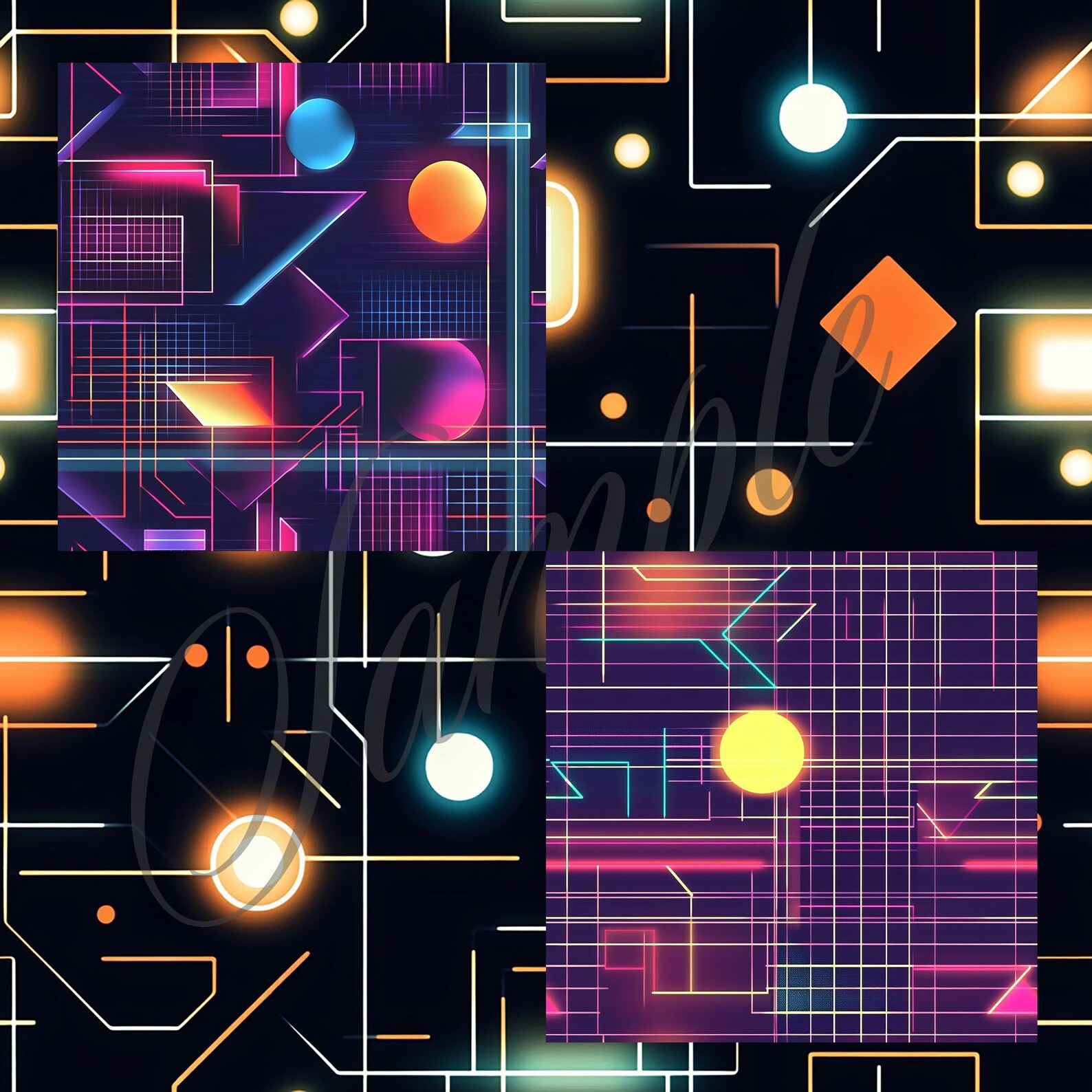 Retro 80s Grid Patterns | Neon Digital Designs - Etsy