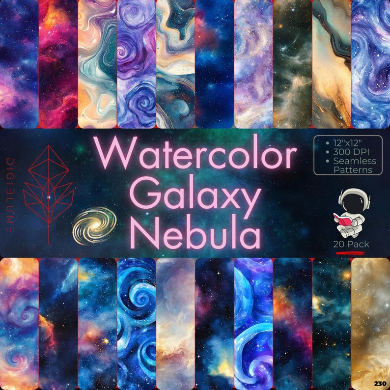 Watercolor Galaxy Seamless Patterns – Celestial Nebula Backgrounds for ...