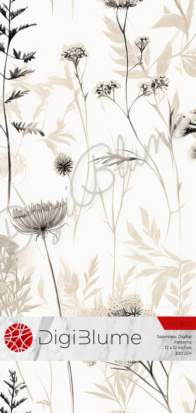 Black and White Digital Floral Monochrome Paper Elegant Floral ...