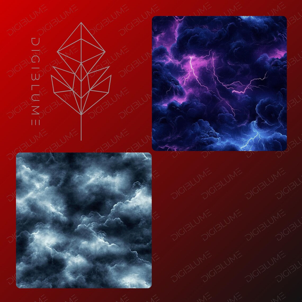 Moody Lightning Seamless Pattern Dark Stormy Clouds Digital Backgrounds ...