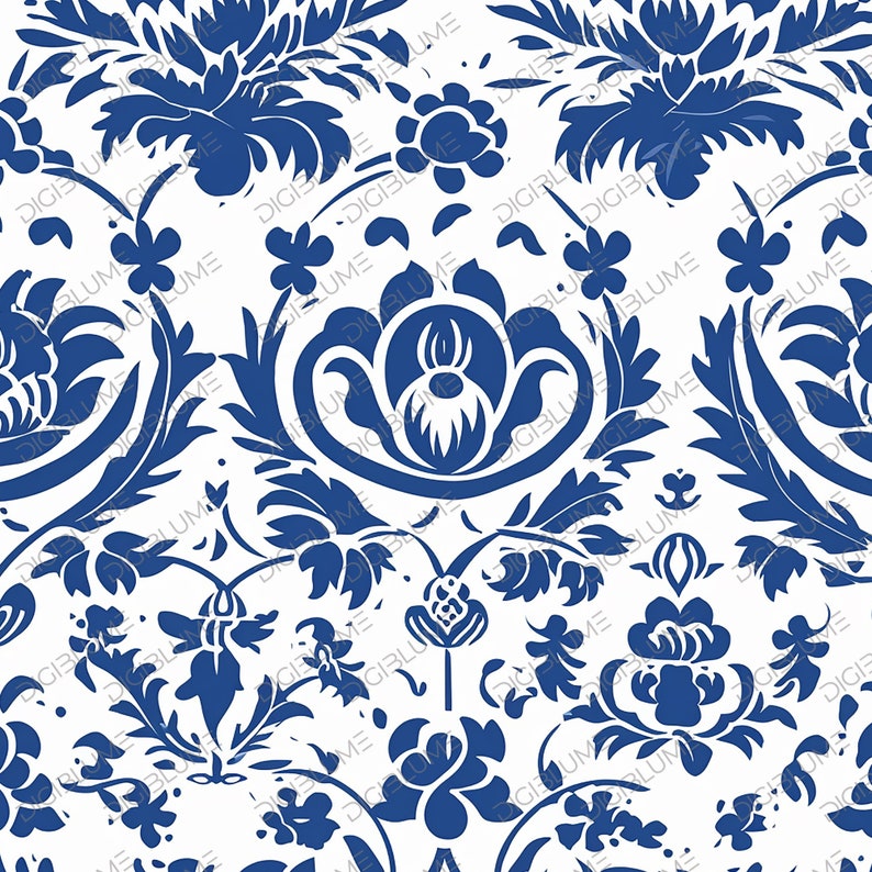 Fine China Blue Floral Digital Paper Printable Seamless Background Pattern – 20 Pack - Etsy