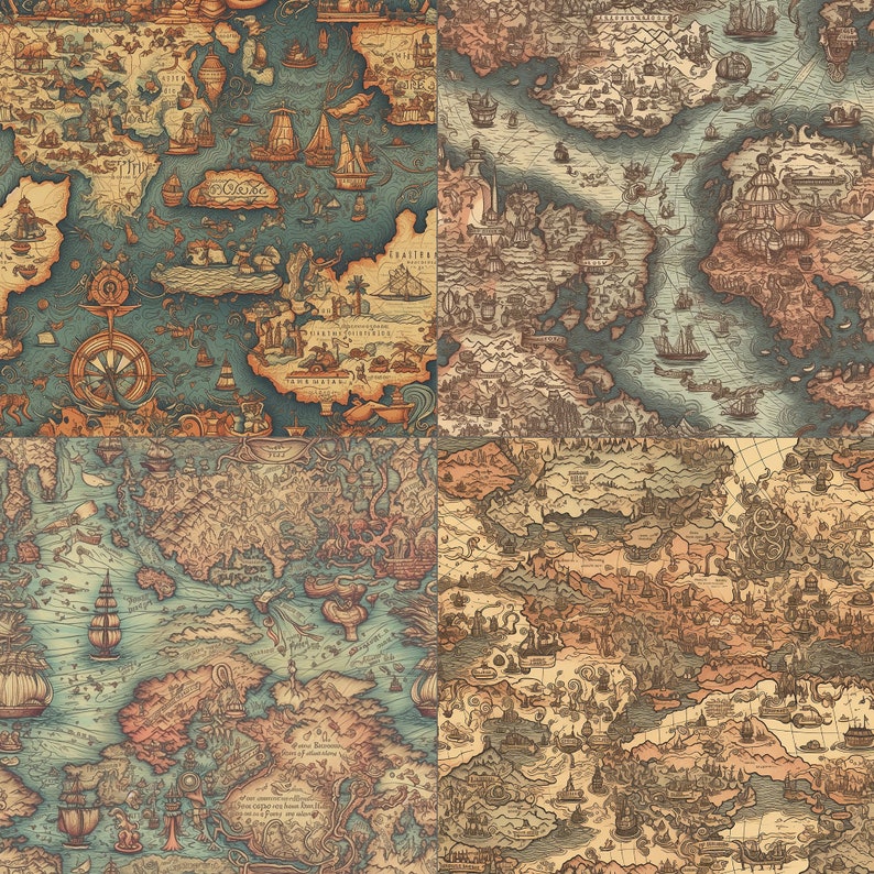 Old Vintage Maps Digital Paper Seamless Pattern Hand Drawn Map Instant ...