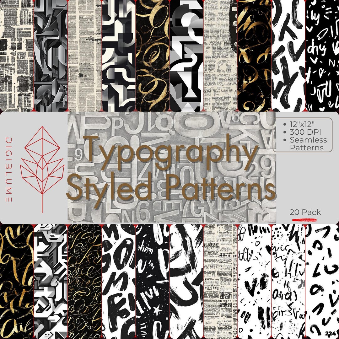 Seamless Typography Digital Paper – Handwritten & Vintage Fantasy Text ...
