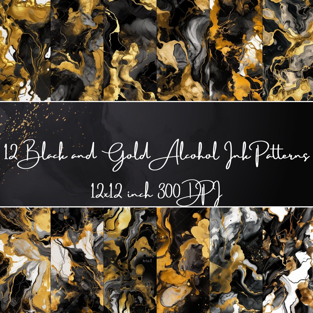 Black and Gold Alcohol Ink Digital Pattern Black and Gold Digital Print ...