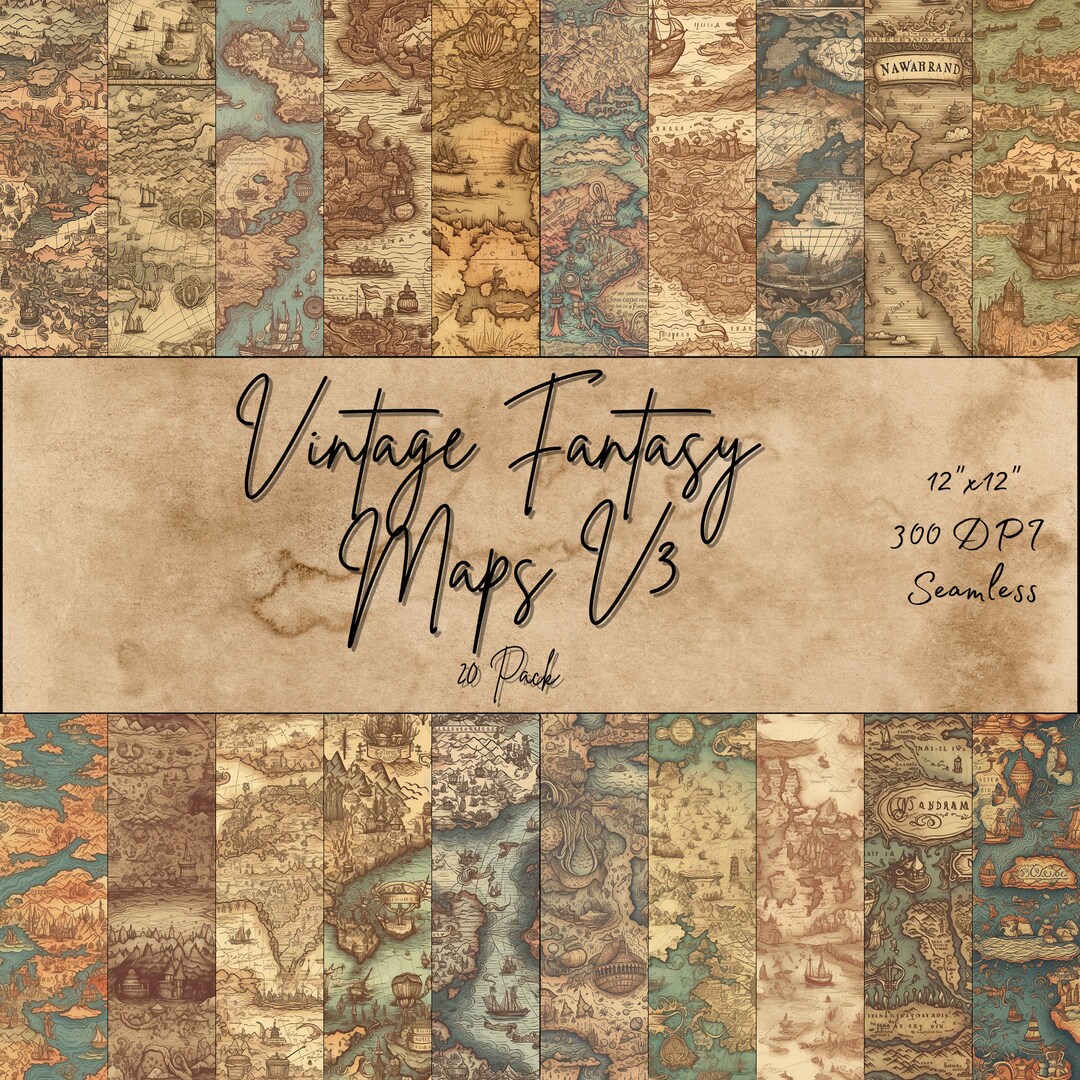 Old Vintage Maps Digital Paper Seamless Pattern Hand Drawn Map Instant ...
