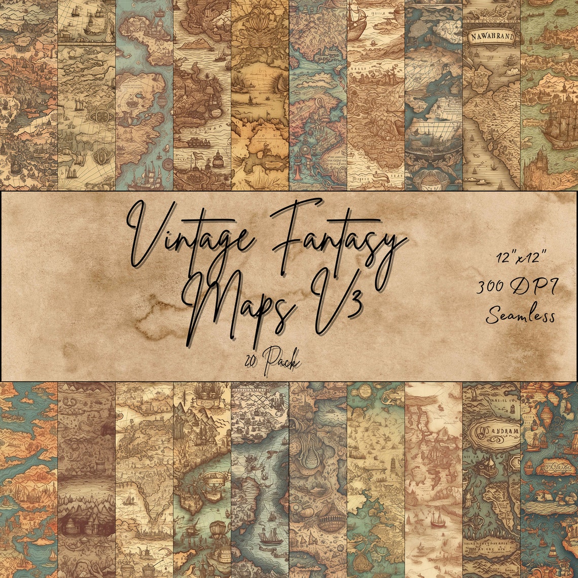 Old Vintage Maps Digital Paper Seamless Pattern Hand Drawn Map Instant ...