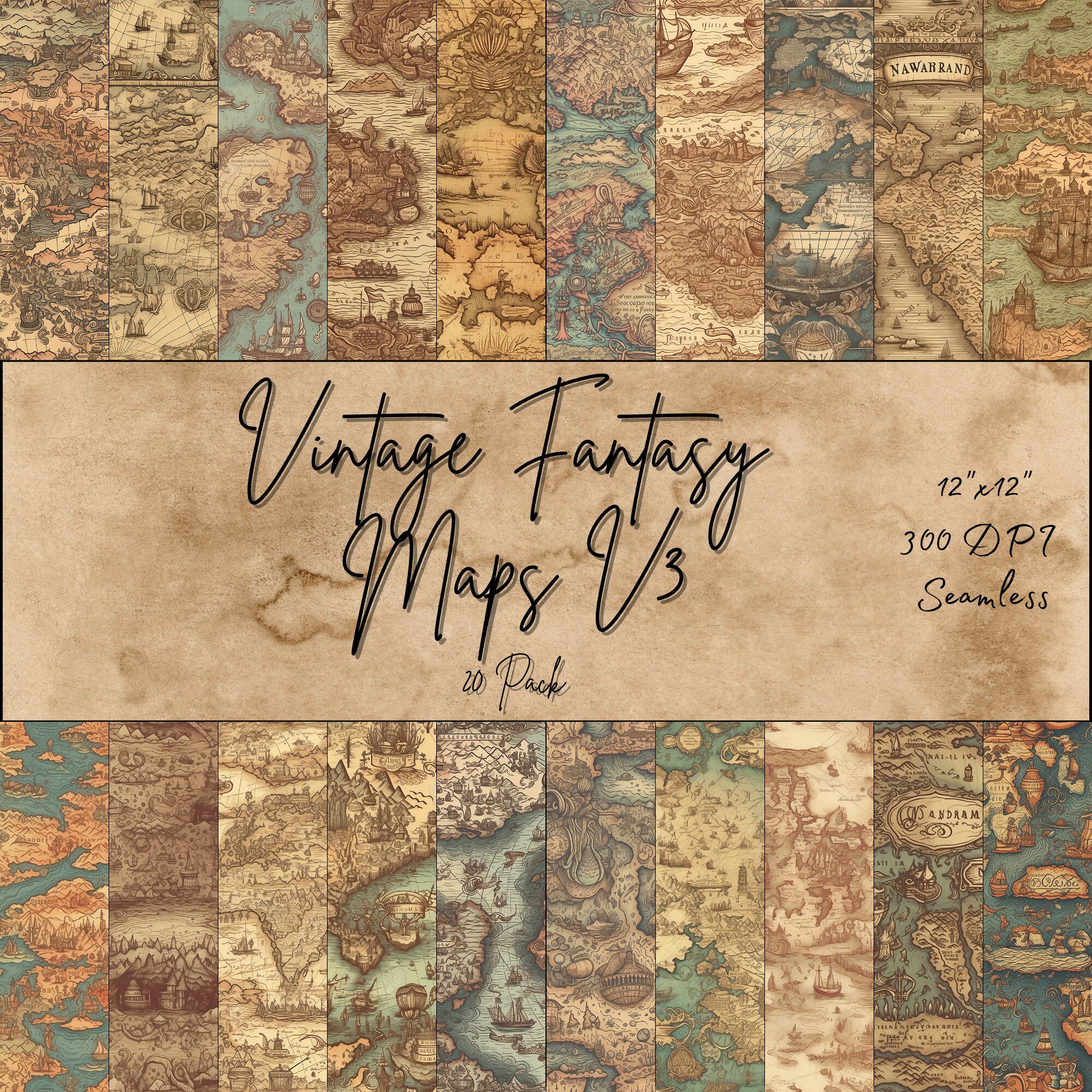 Old Vintage Maps Digital Paper Seamless Pattern Hand Drawn Map Instant ...