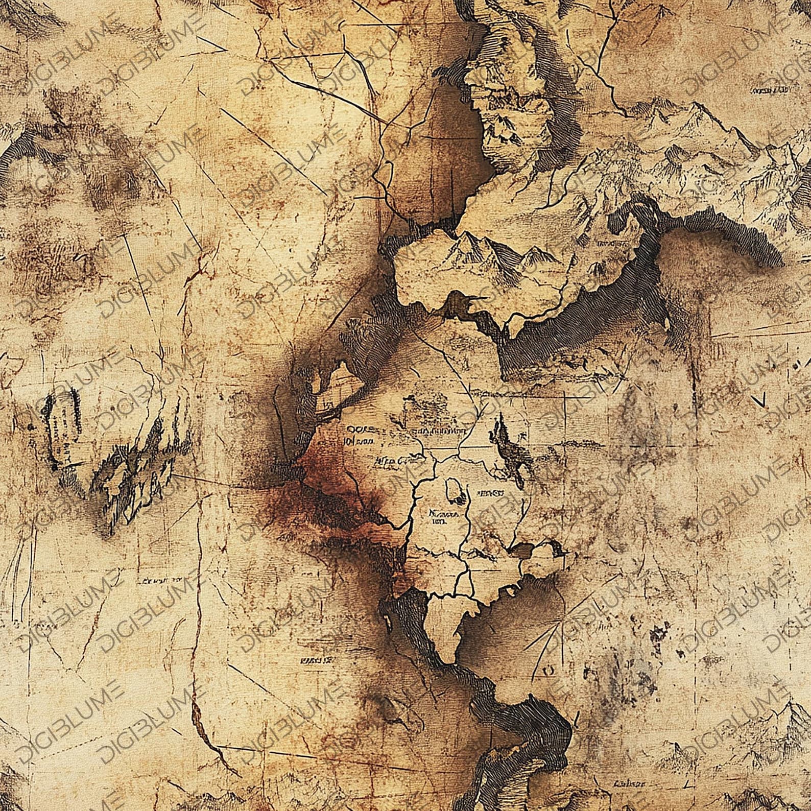 Vintage Map Patterns | Seamless Antique Cartography Designs | Fantasy ...