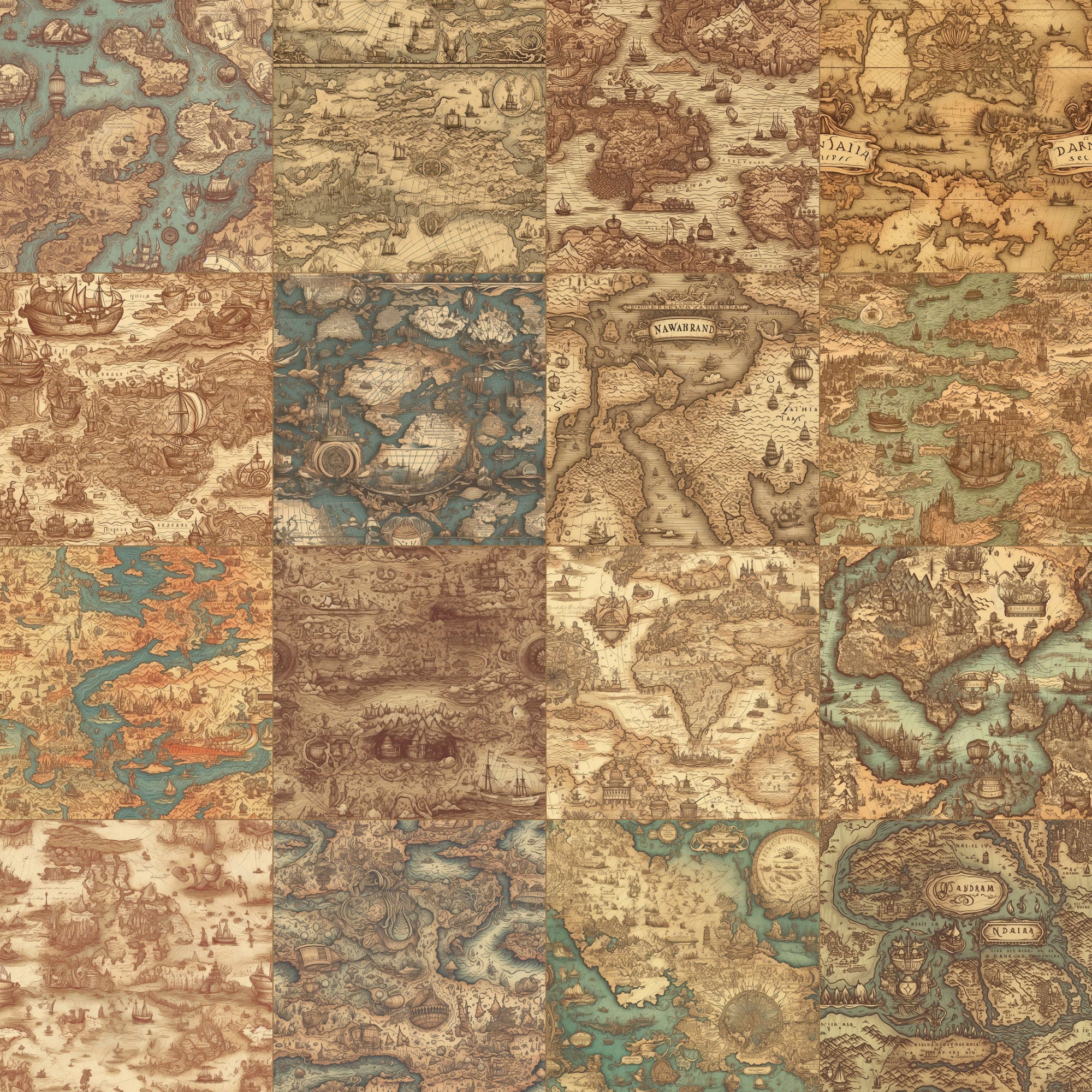 Old Vintage Maps Digital Paper Seamless Pattern Hand Drawn Map Instant ...