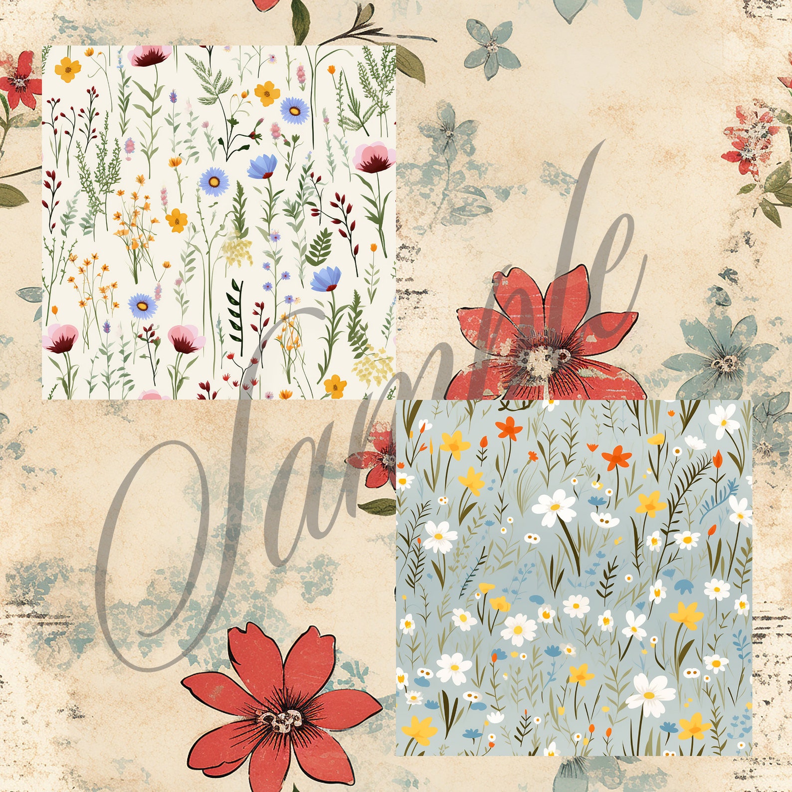 Watercolor Flower Printable Botanical Garden Scrapbooking Floral ...