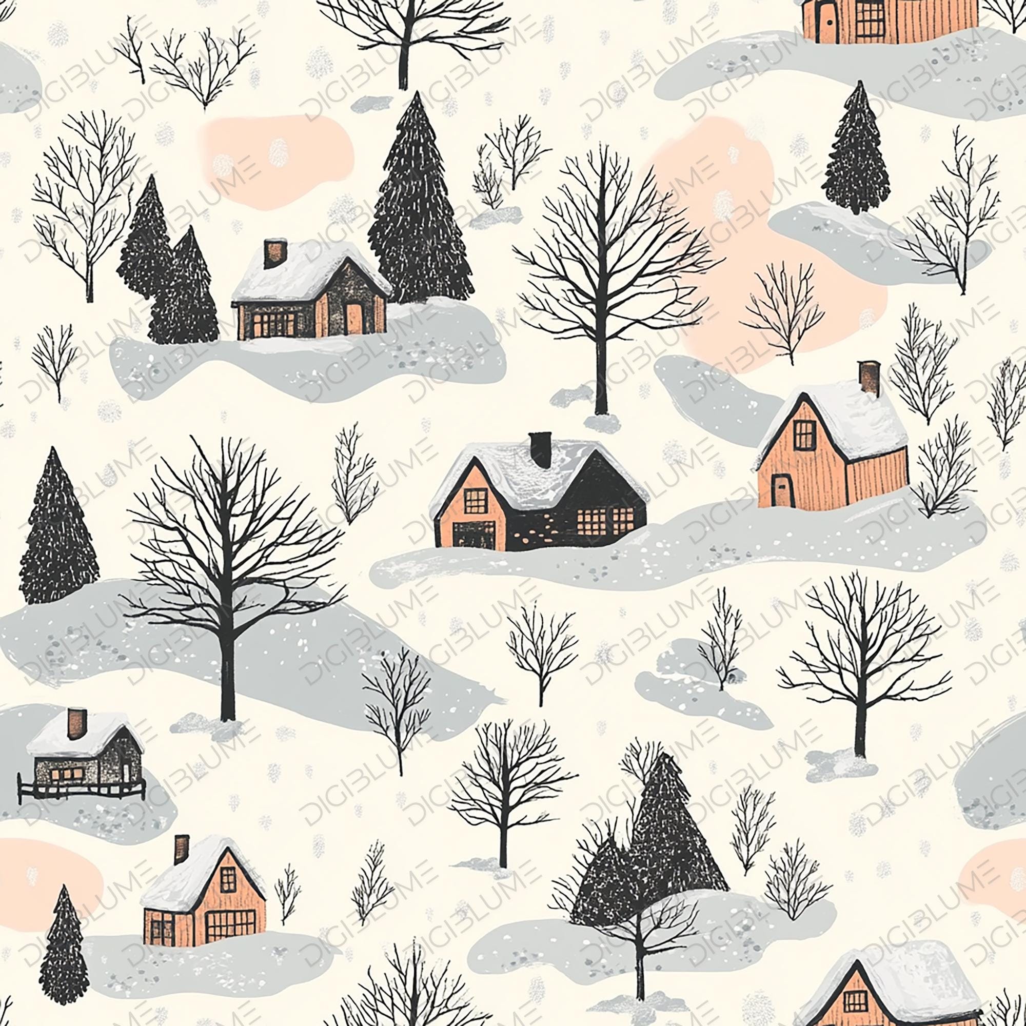 Whimsical Winter Landscape Patterns | Seamless Snowy Scenes - Etsy