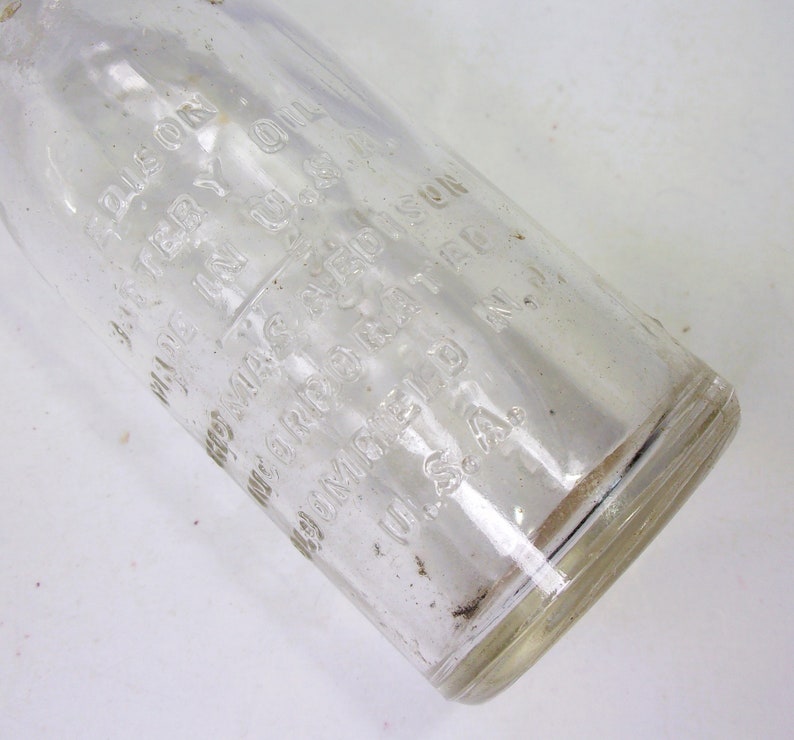 Thomas Edison Battery Oil Embossed Clear Bottle Bloomfield NJ - Etsy