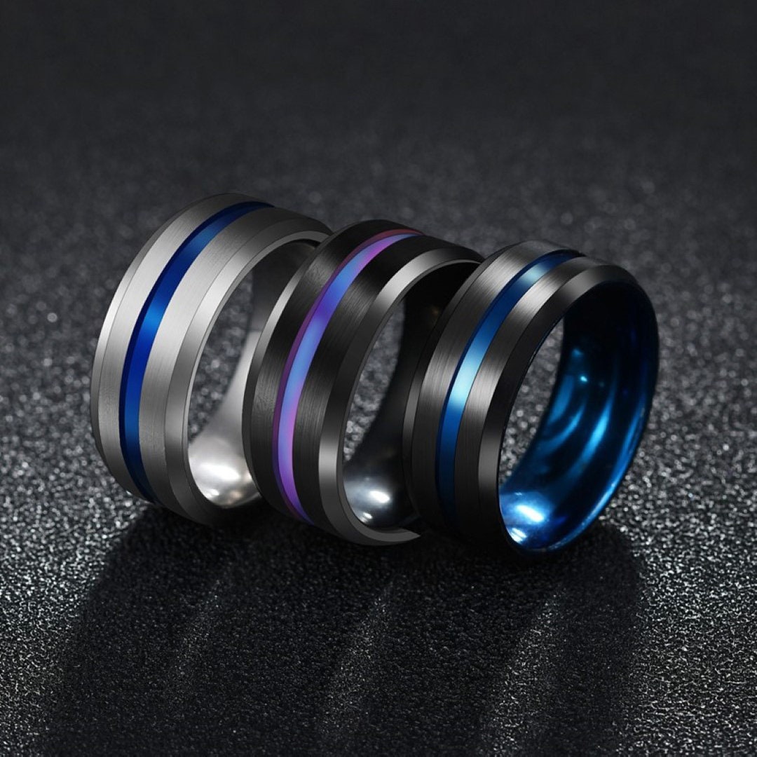 Upgrade Your Style With Groove Rings: Black and Blue Stainless Steel ...