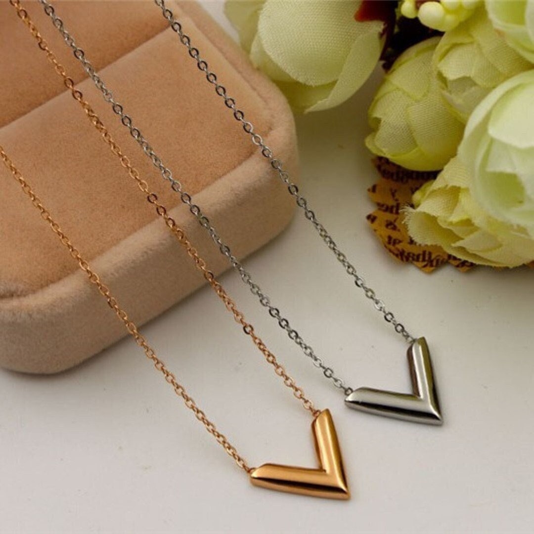 Gold V Shape Necklace, 18K Gold Plated V Shape Necklace, Delicate V ...