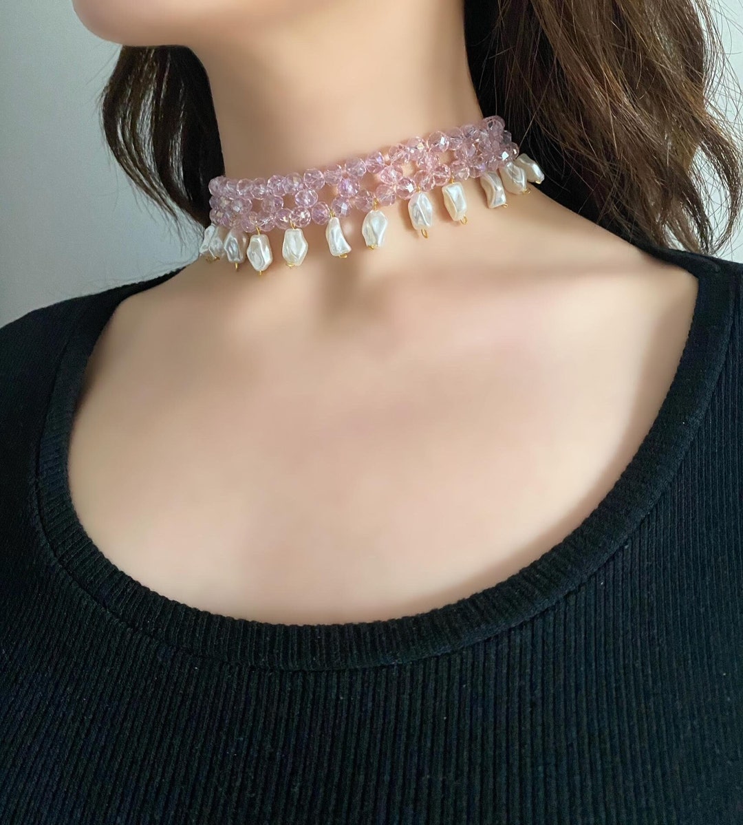 Crystal Choker, Chic, Luxury Jewelry, Crystal Pink Necklace, Beaded ...
