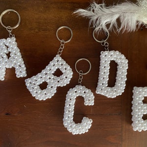 Personalized White Pearl Beaded Keychain, Custom Letter Keychain ...