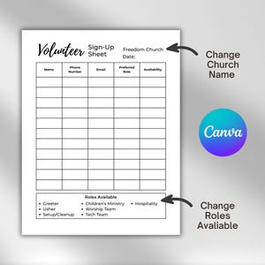 Editable Volunteer Sign-up Sheet for Churches | Canva Template ...