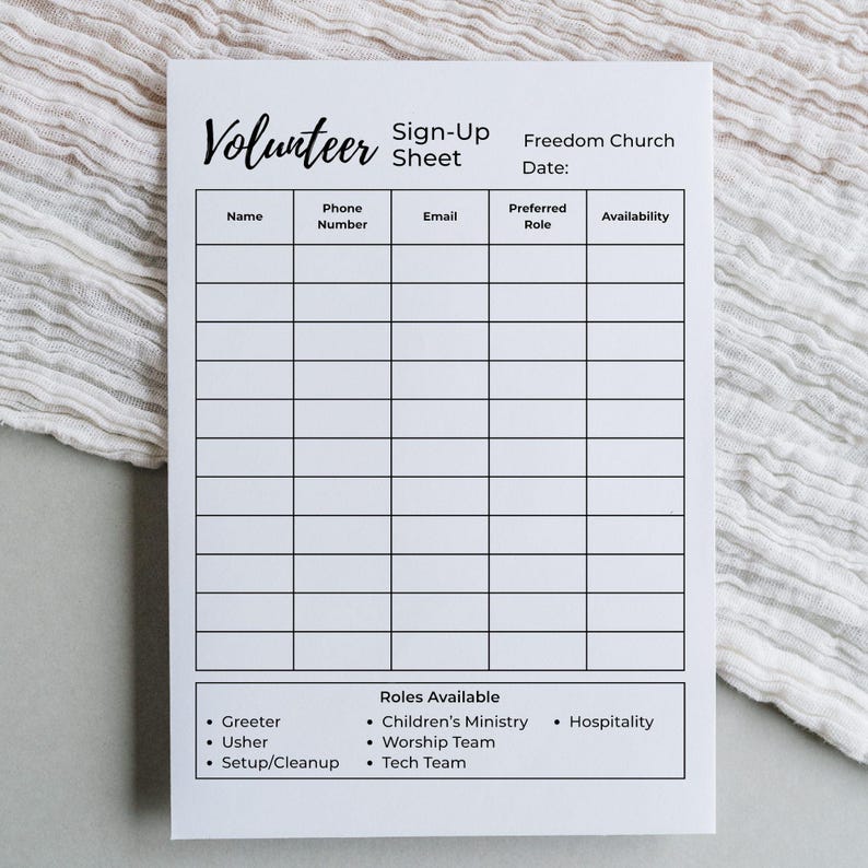 Editable Volunteer Sign-up Sheet for Churches | Canva Template ...