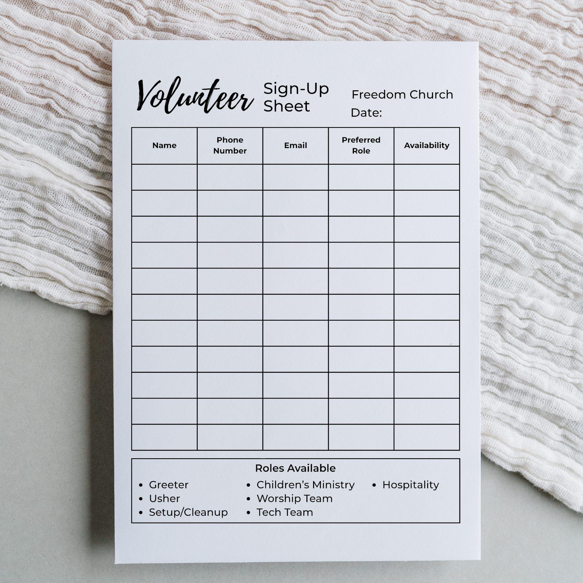 Editable Volunteer Sign-up Sheet for Churches | Canva Template ...