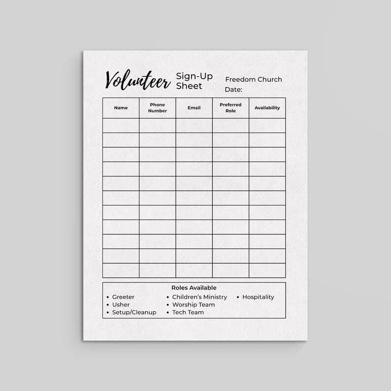 Editable Volunteer Sign-up Sheet for Churches | Canva Template ...