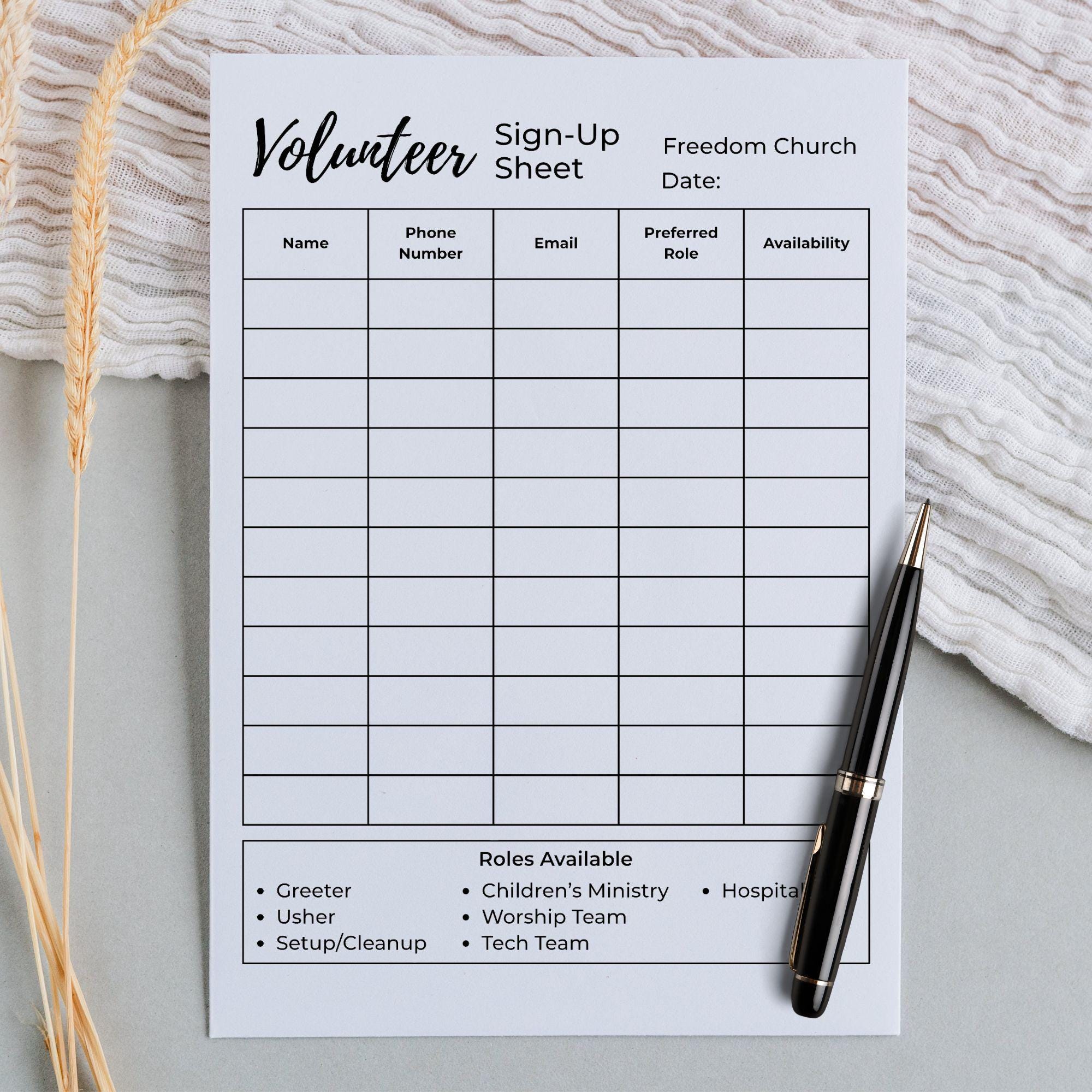 Ministry Sign Up Sheet Template