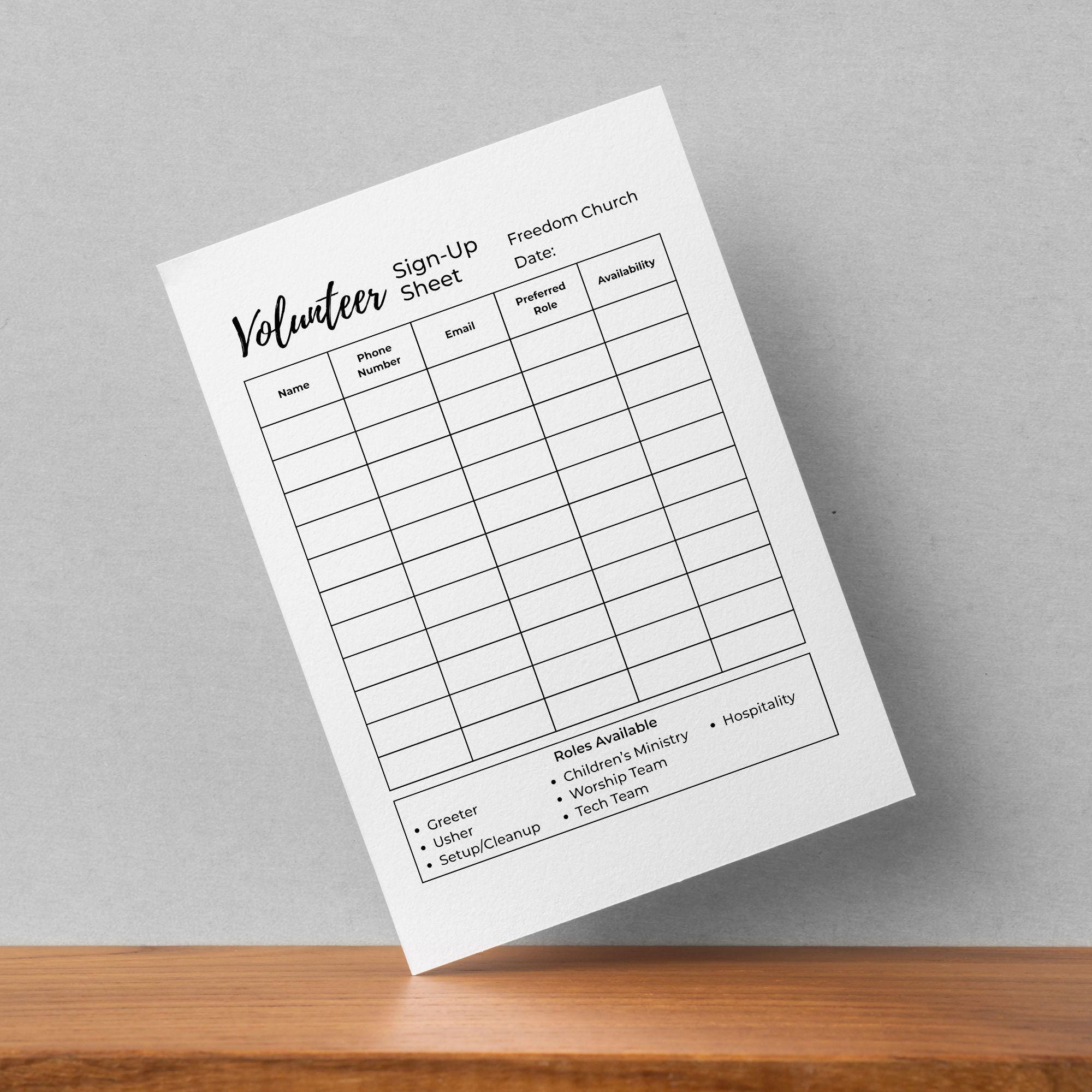 Editable Volunteer Sign-up Sheet for Churches | Canva Template ...
