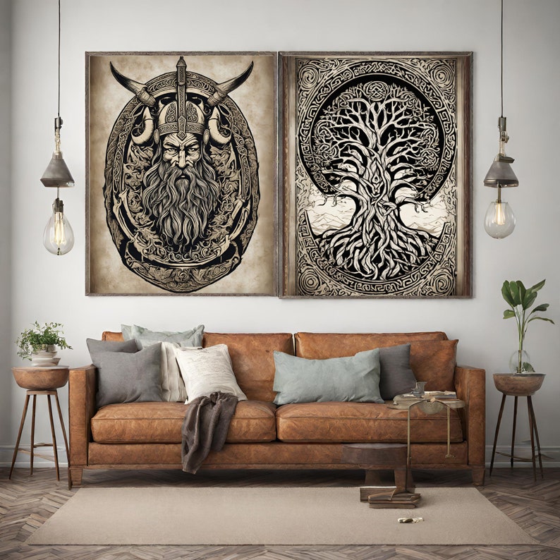 Norse Mythology Viking Symbols Poster Set, Valknut Room Aesthetic ...