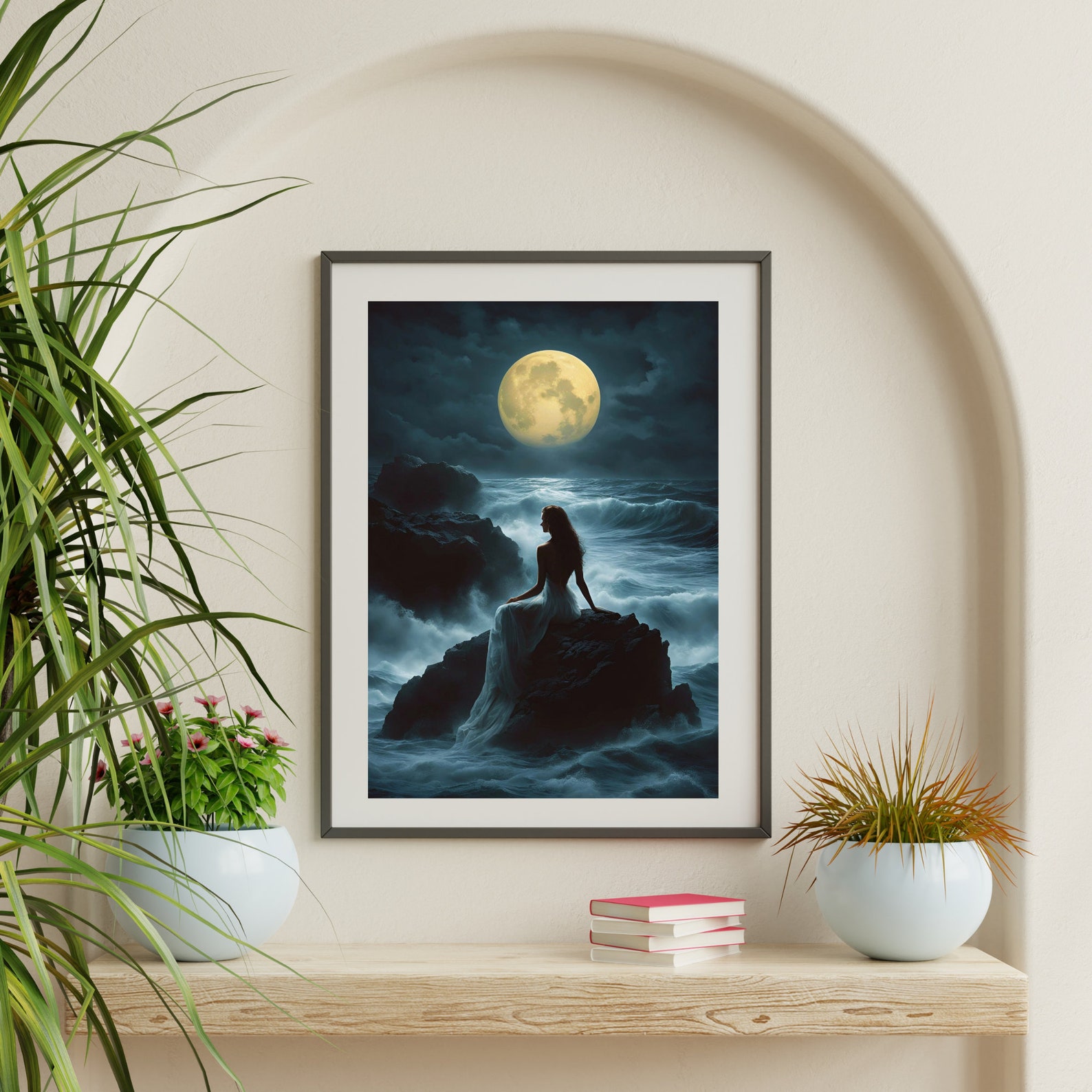 The Sea Siren on the Rock Art,siren Wall Art, Mystical Siren Under Full ...