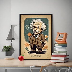 Albert Einstein Vintage Cartoon Art, Einstein Picture, Unique Science ...