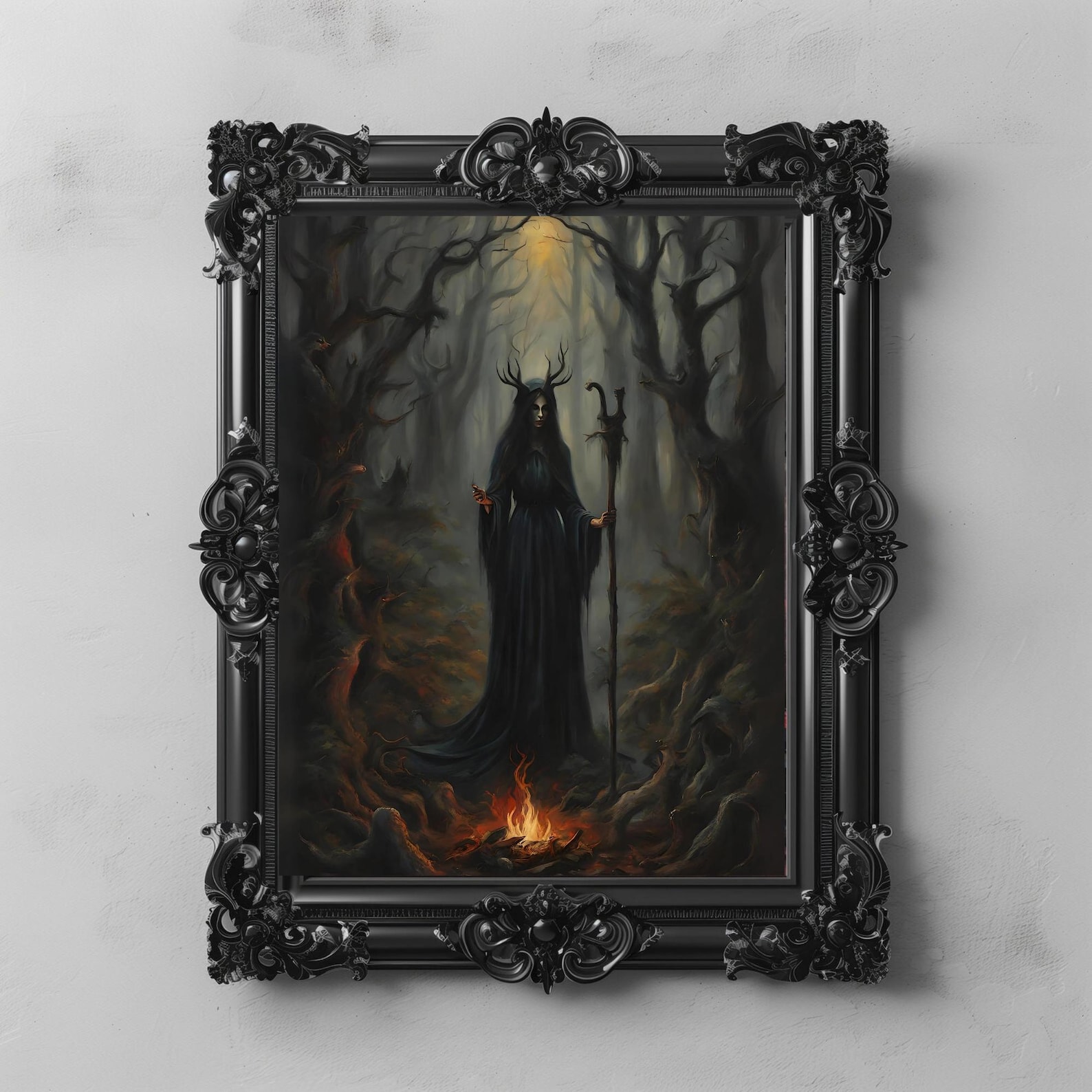 Witch Ritual Dark Forest Oil Painting Mystic Witchcraft Poster, Dark ...