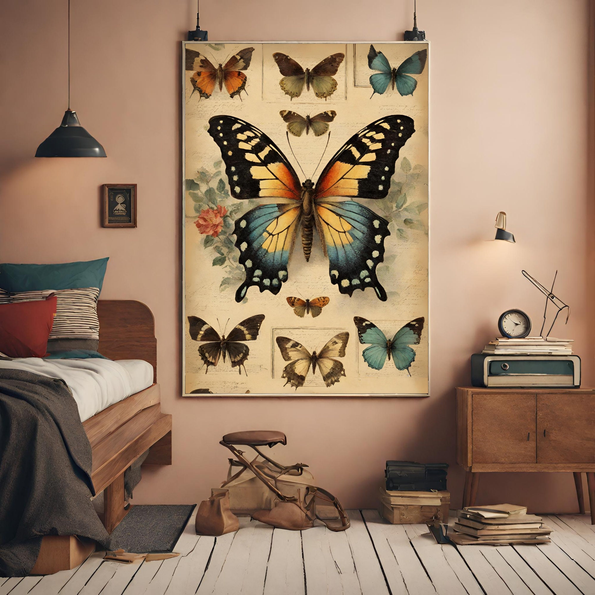 Butterfly Digital Poster, Vintage Butterfly Art, Boho Decor, Butterfly ...