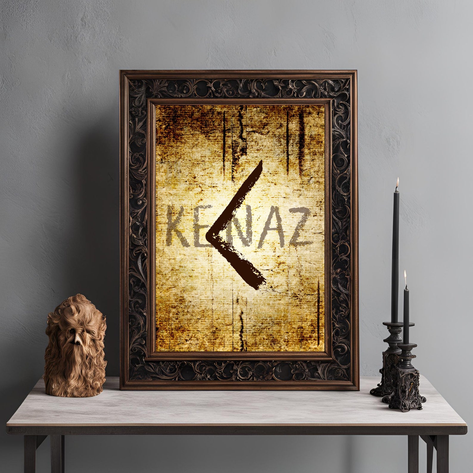 Vintage KENAZ RUNE Poster Norse Symbol Art Print Scandinavian Wall Art ...