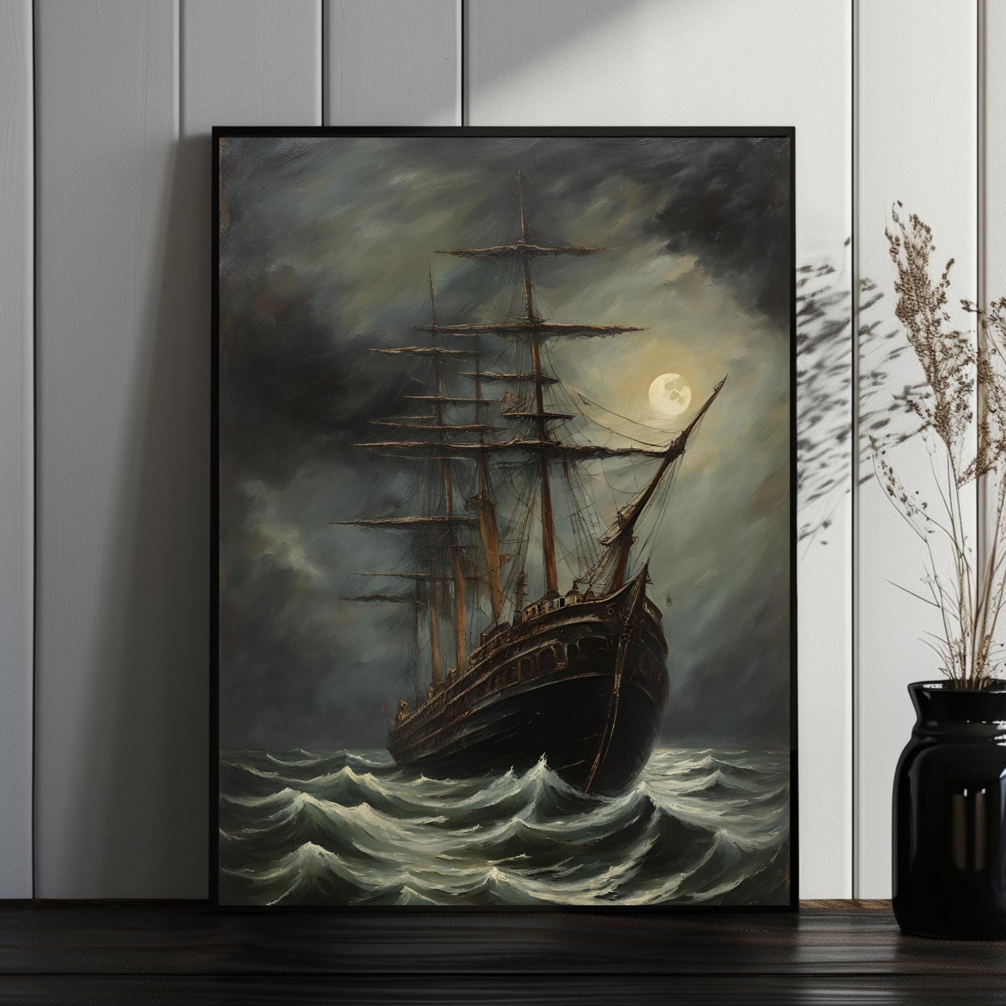 Vintage Ghost Ship Digital Poster, Dark Moody Nautical Wall Art, Gothic ...