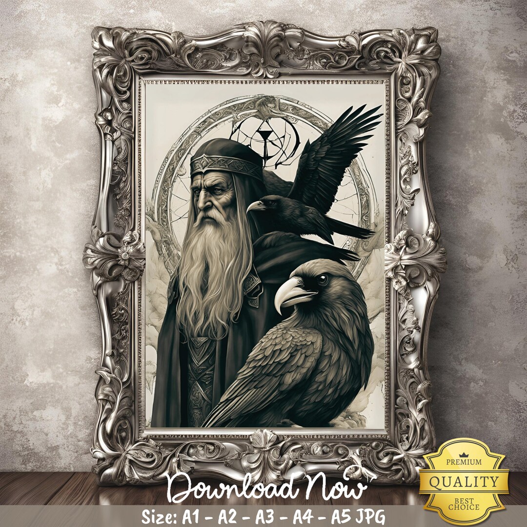 Odin and Ravens Vintage Poster: Nordic Viking Art (digital Download) - Etsy