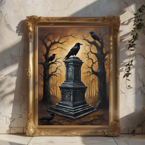 Vintage Crow Gothic Digital Poster, Crow Wall Art, Graveyard Dark Art ...