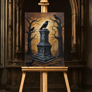 Vintage Crow Gothic Digital Poster, Crow Wall Art, Graveyard Dark Art ...