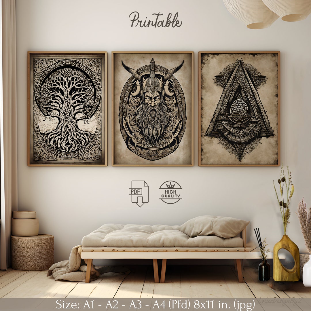 Norse Mythology Viking Symbols Poster Set, Viking Decor, Valknut Symbol ...
