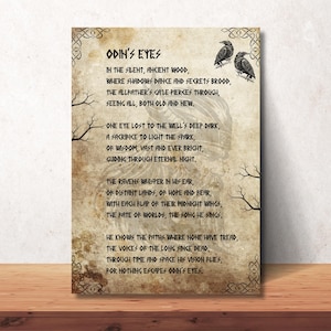 YGGDRASIL Poster, ODIN'S EYES Poem & Odin Poster Gift, Viking Wall Art ...