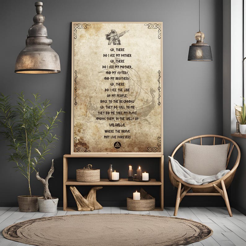 Viking Battle Prayer Vintage Poster Norse Mythology Art Digital
