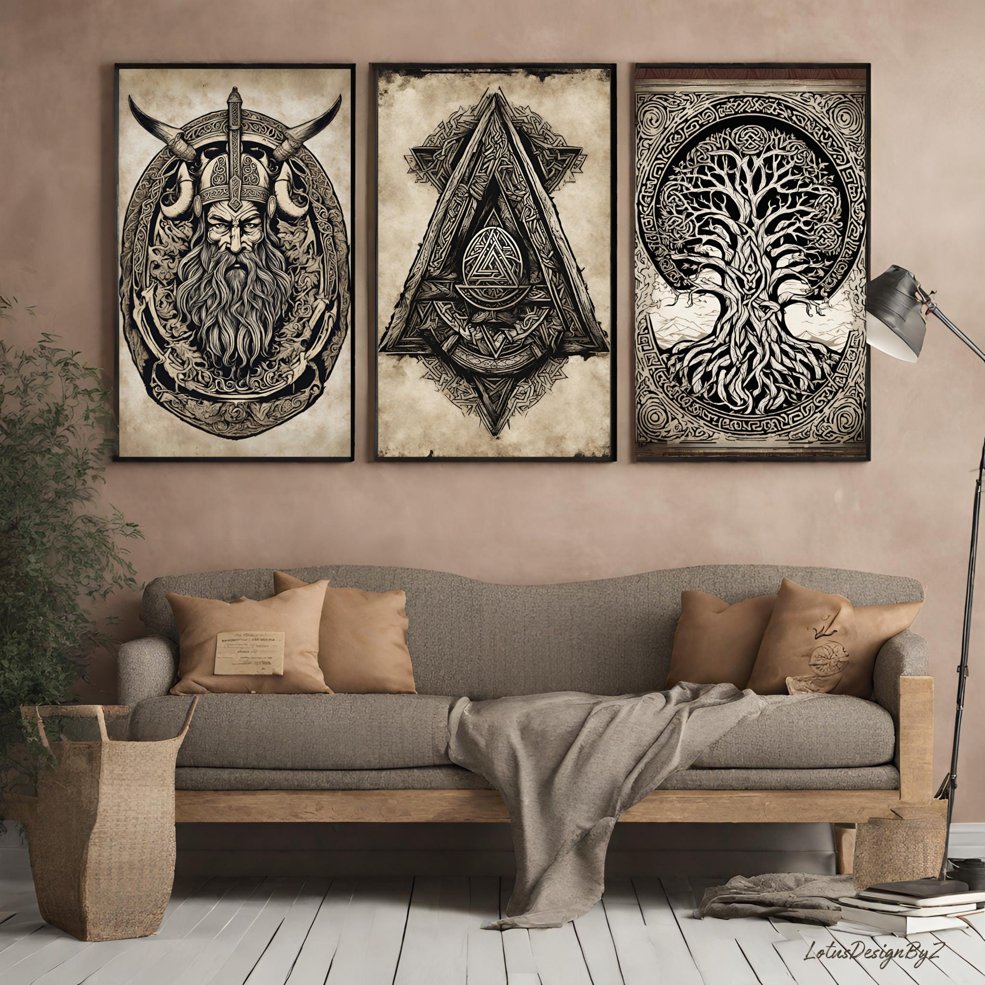 Norse Mythology Viking Symbols Poster Set, Valknut Room Aesthetic ...