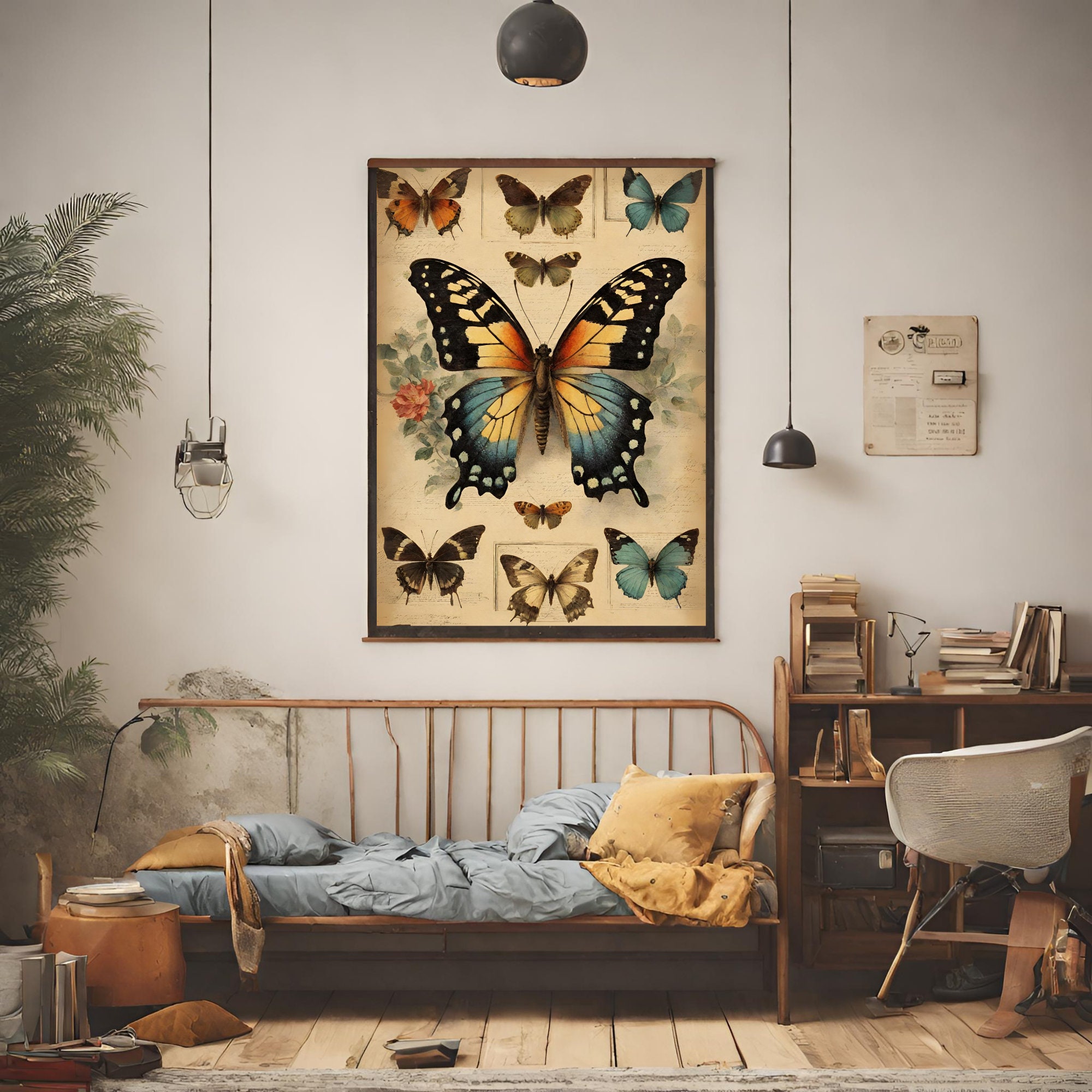 Butterfly Digital Poster, Vintage Butterfly Art, Boho Decor, Butterfly ...