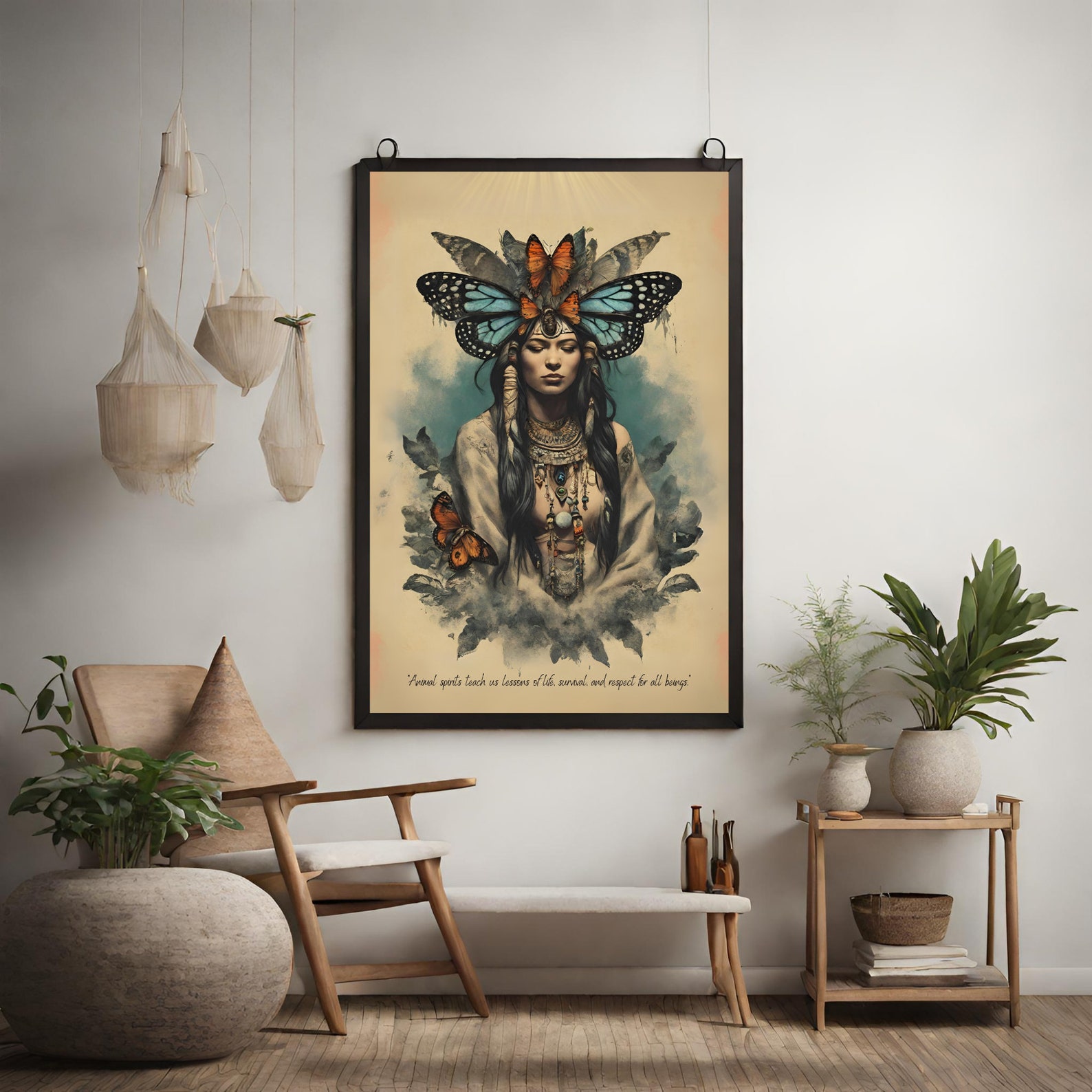 Shaman Woman and Butterfly Poster, Healing Energy Wall Art, Boho Home ...