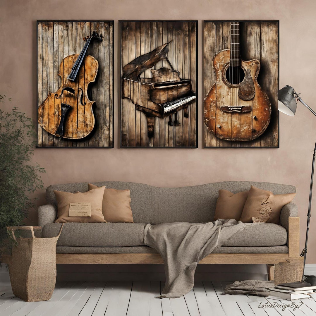 Vintage Musical Instrument Poster Set: Rustic Music Room Art (digital ...