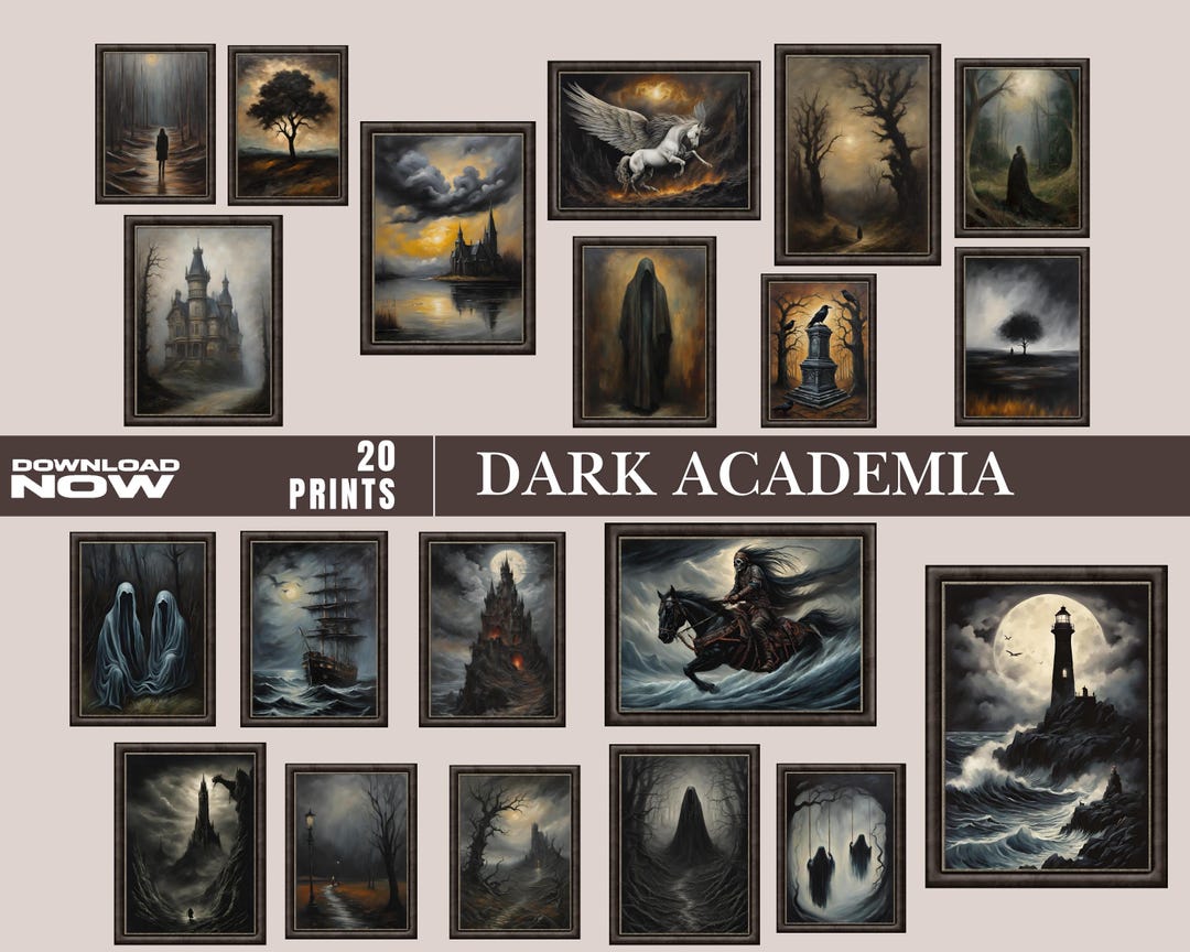 Gothic Dark Aesthetic Wall Art Bundle, Dark Academia Decor, Gothic Dark ...