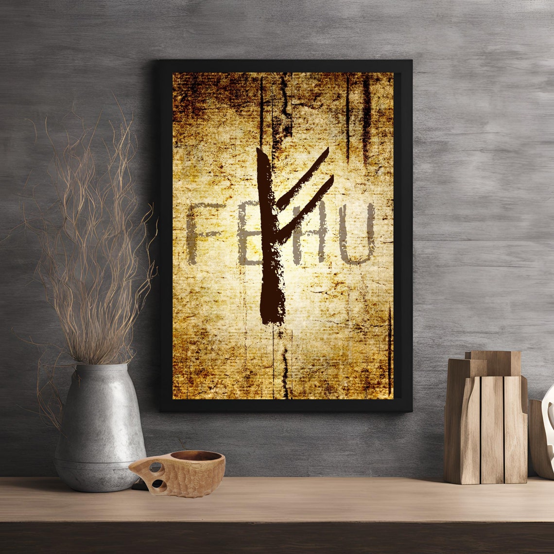Vintage FEHU RUNE Poster Norse Wealth Symbol DIGITAL Download ...