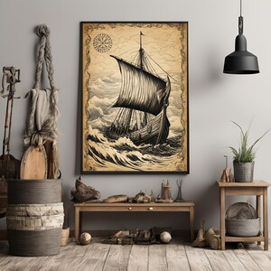 VIKING Ship & Vegvisir Digital Poster, Viking Ship Poster, Nordic Art ...